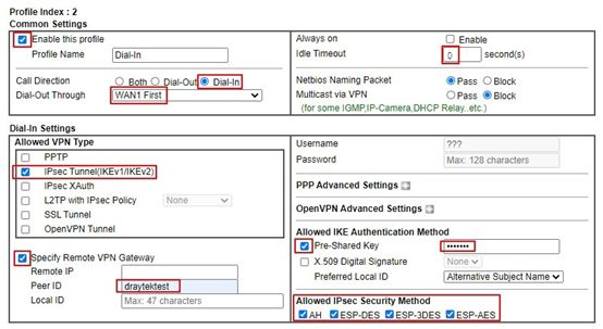 IPsec Tunnel Aggressive Mode μεταξύ DrayTek Routers